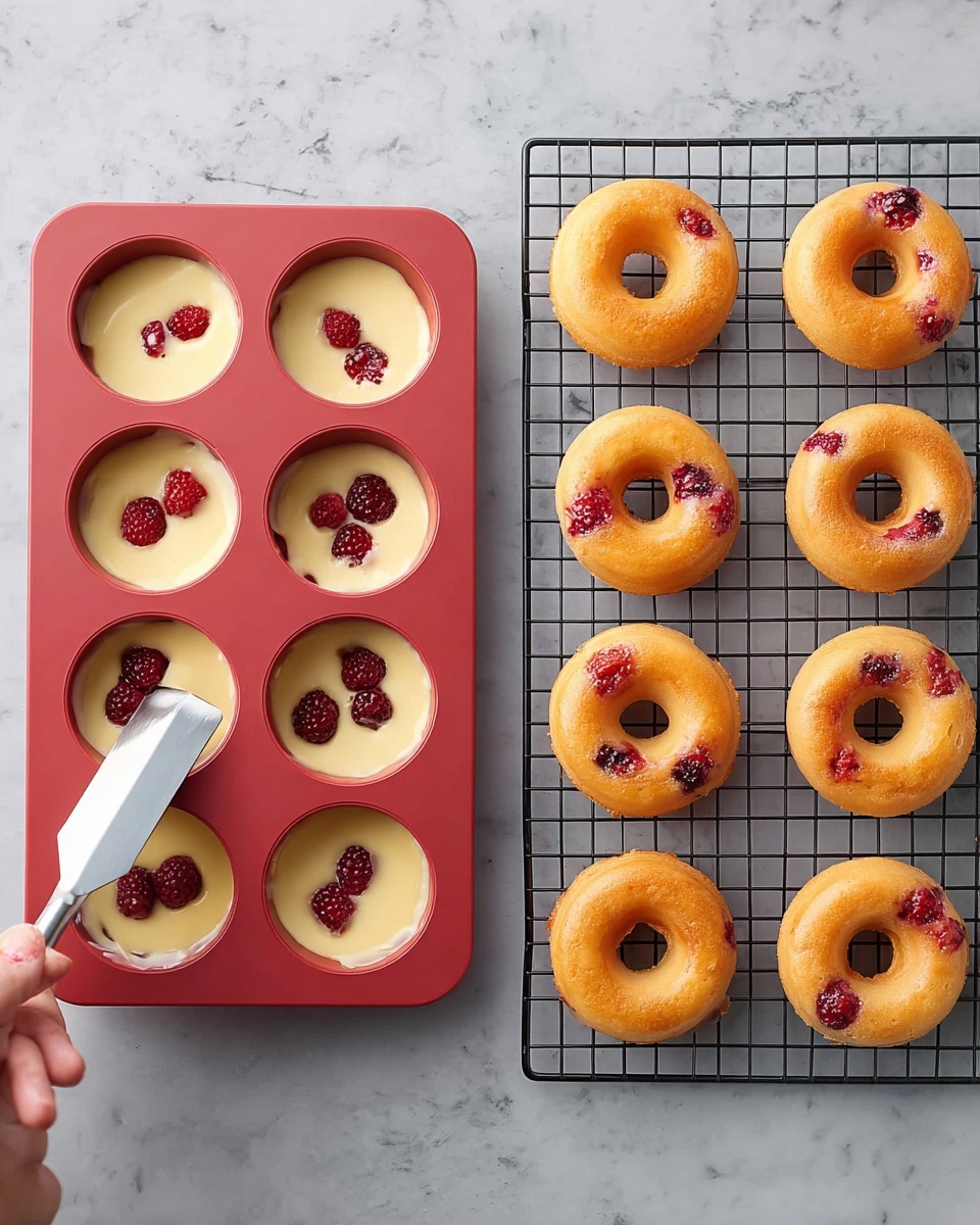 Baked Raspberry Donuts with Raspberry Glaze & Fresh Filling