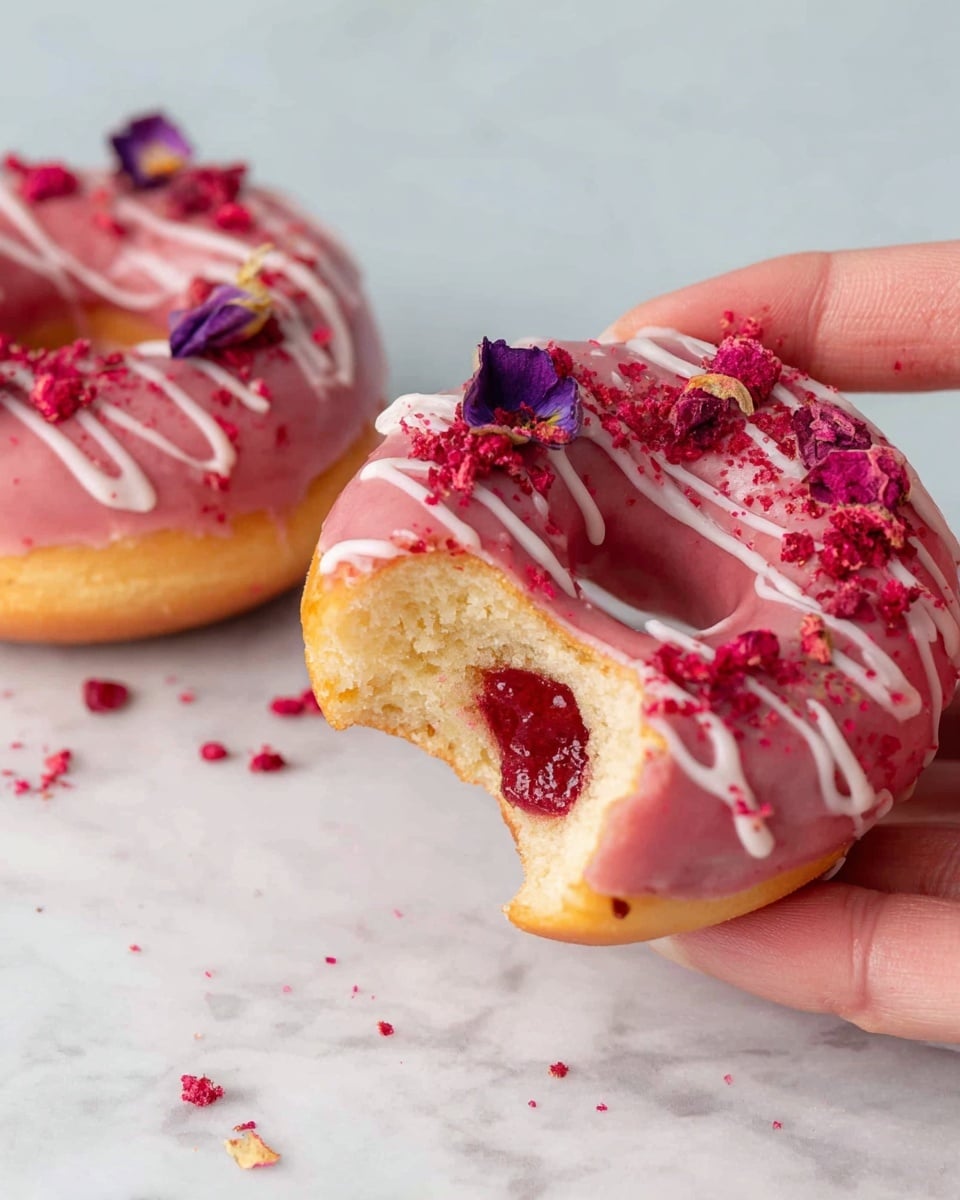 Baked Raspberry Donuts with Raspberry Glaze & Fresh Filling