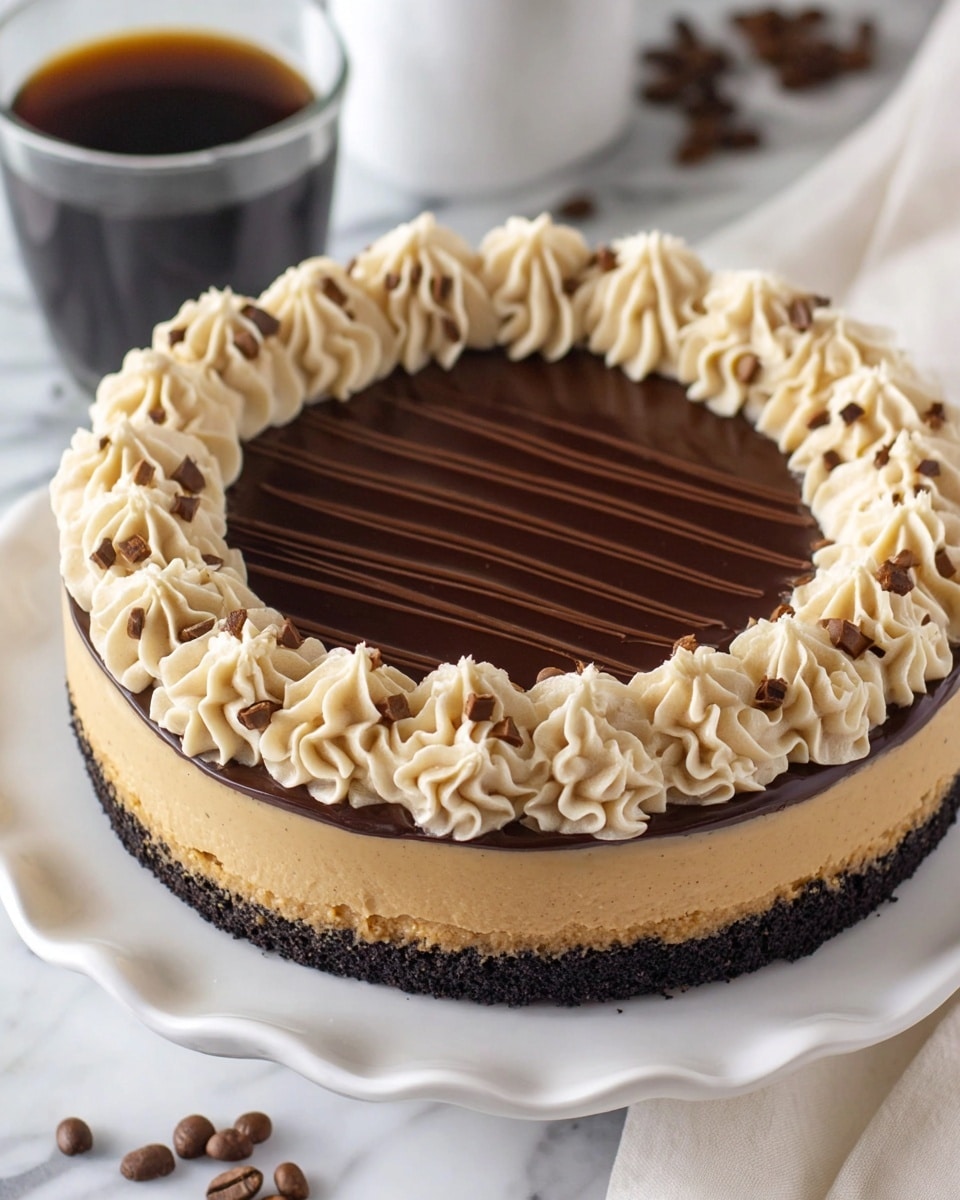 Creamy Coffee Cheesecake with Chocolate Ganache & Espresso Topping