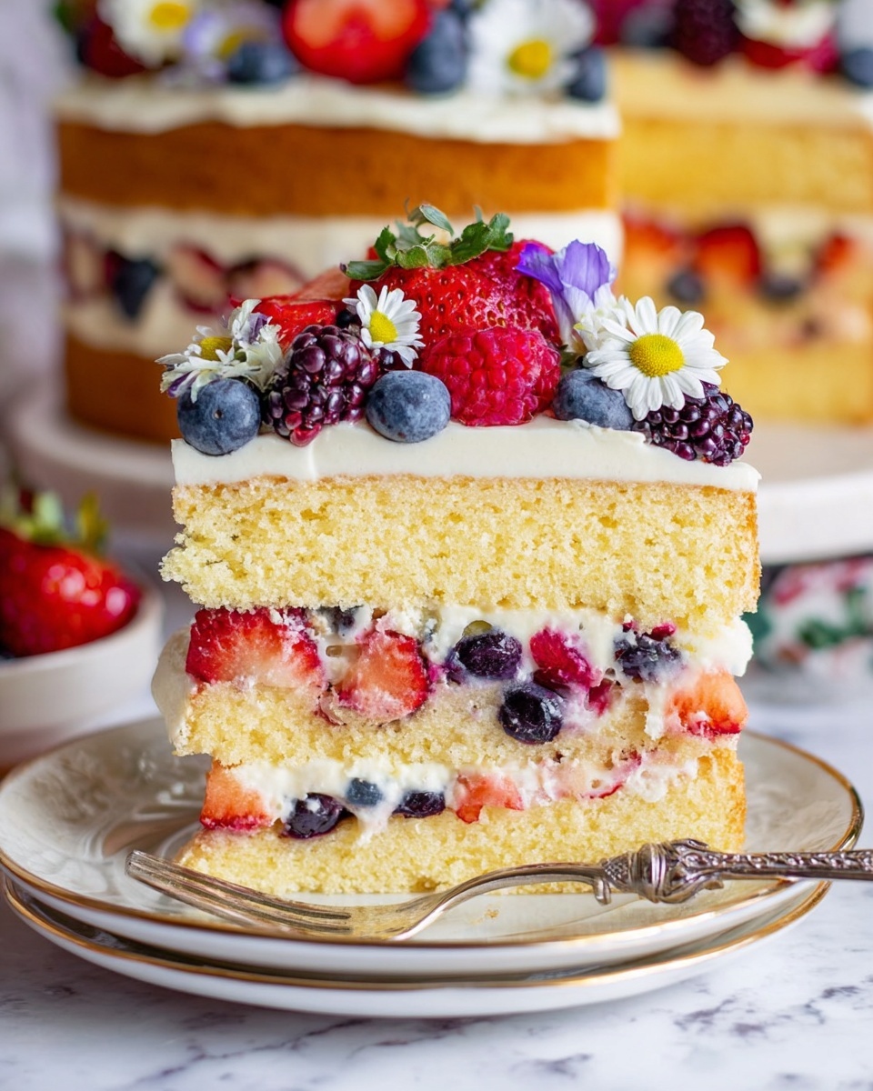 Berry Tres Leches Cake with Mascarpone Frosting & Fresh Berries